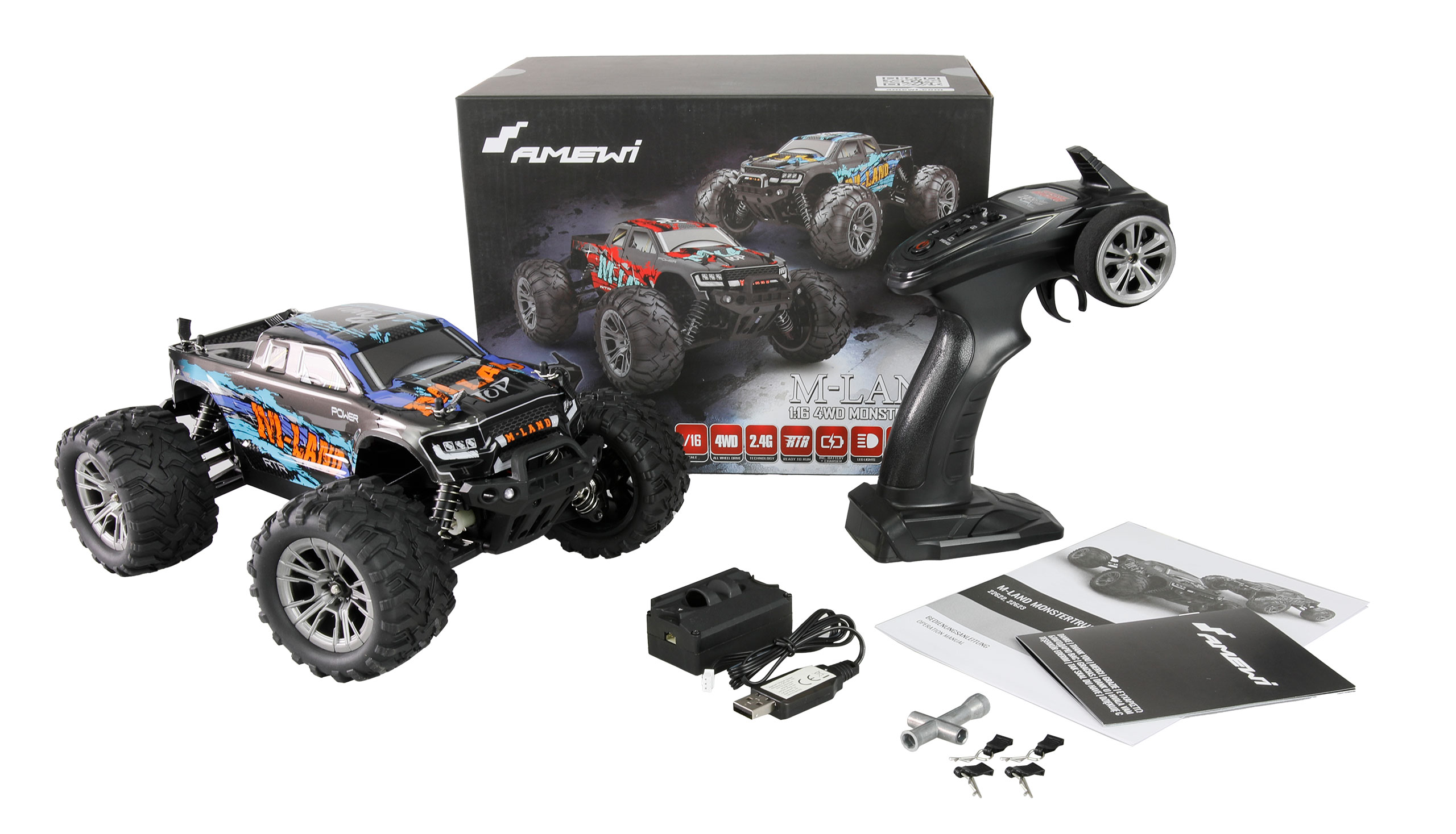 M-Land Monstertruck 48km/h 4WD 1:16 RTR blau - amewi.com