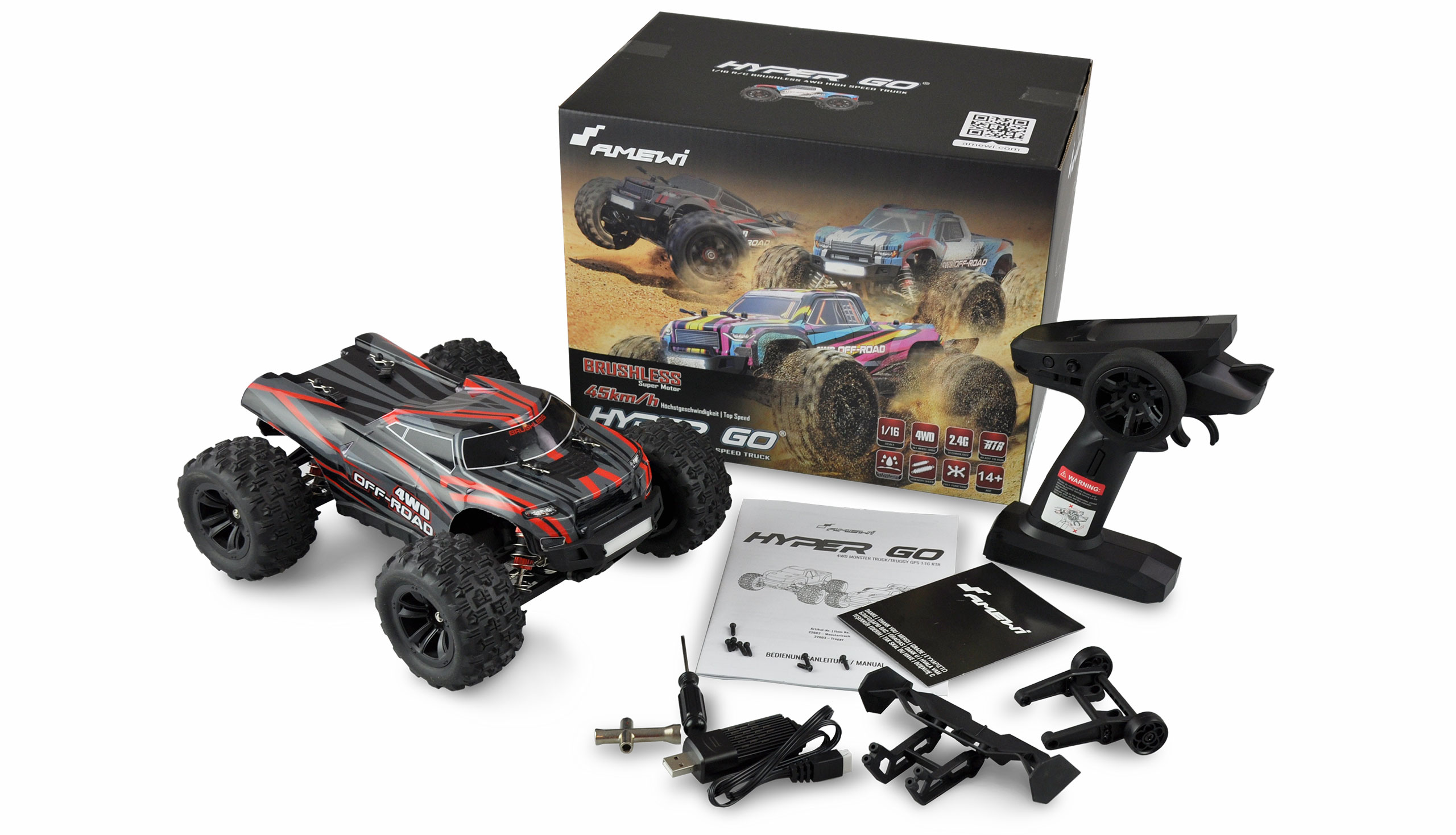 Hyper GO Truggy brushless 4WD 1:16 RTR schwarz/rot - amewi.com