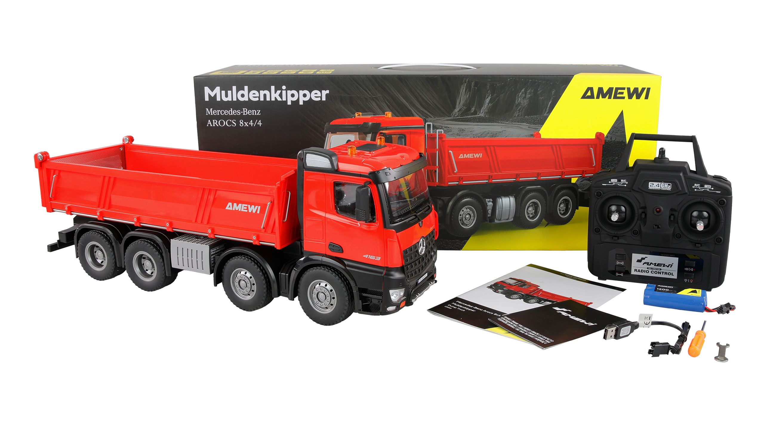 Mercedes-Benz Arocs Muldenkipper 8x4/4 4WD 1:18 RTR rot - amewi.com