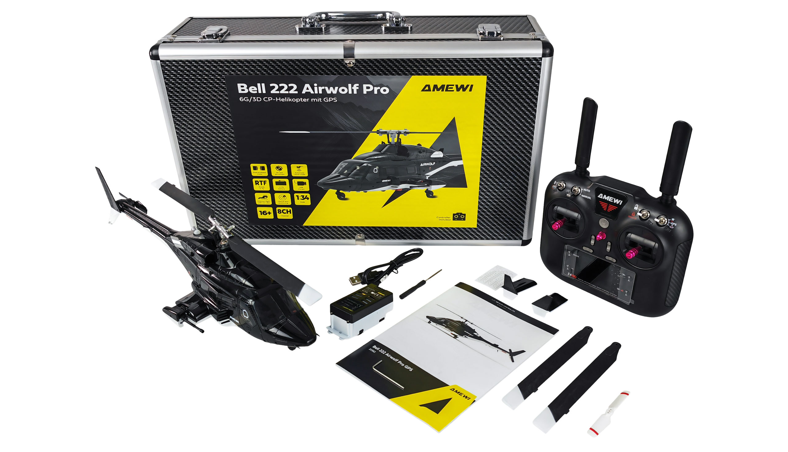 Bell 222 Airwolf Pro GPS Helikopter 8-Kanal 3D/6G RTF - amewi.com