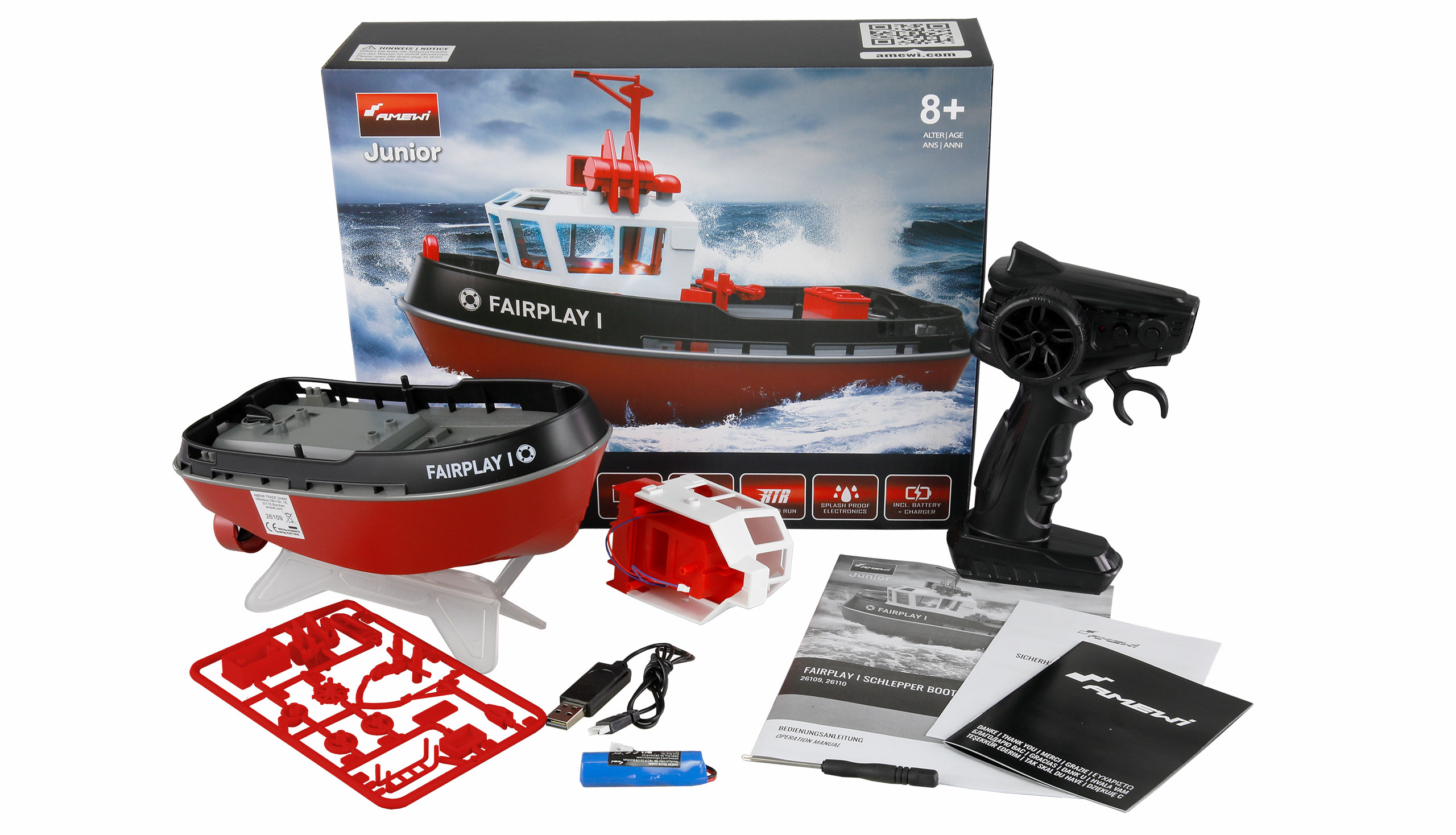 Fairplay I Schlepper Boot 1:72 RTR schwarz - amewi.com